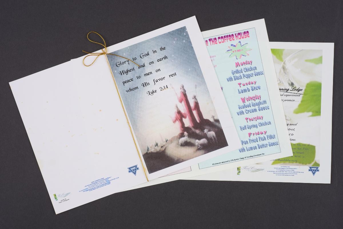 Menus and brochure from YWCA Fort Canning Lodge Coffee House