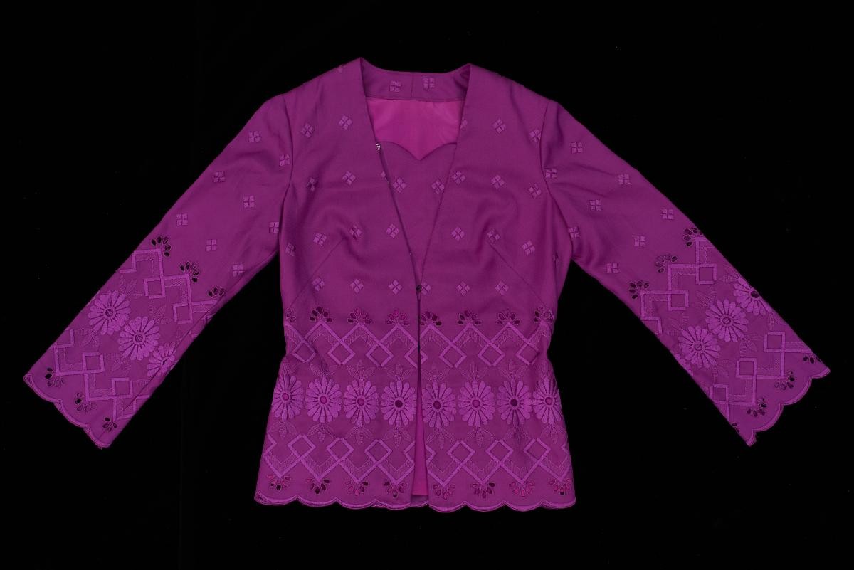 Pink jacket worn with cheongsam
